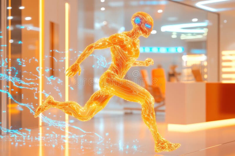 Futuristic Humanoid Robot Running in Modern Interior Design Stock ...