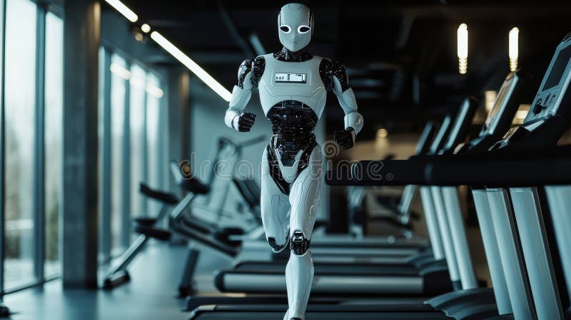 Futuristic Fitness: a Robot S Run on the Treadmill Stock Illustration ...