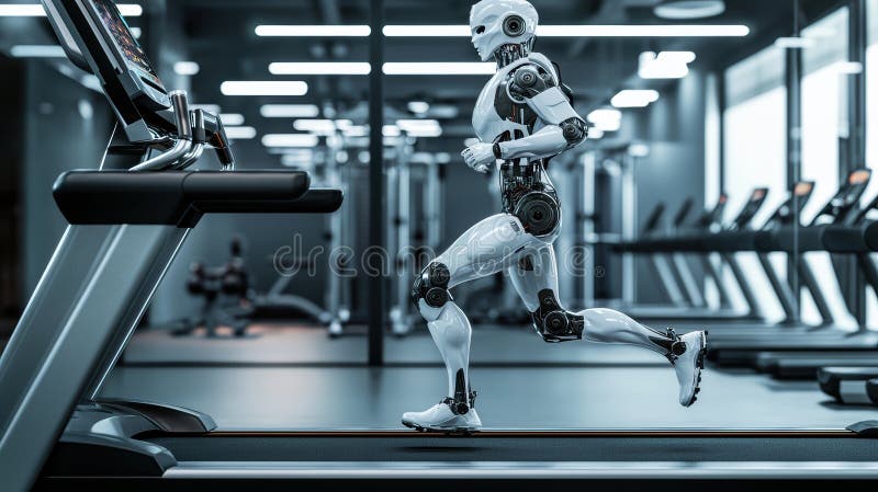 Futuristic Fitness: a Robot S Run on a Treadmill in a Modern Gym Stock ...