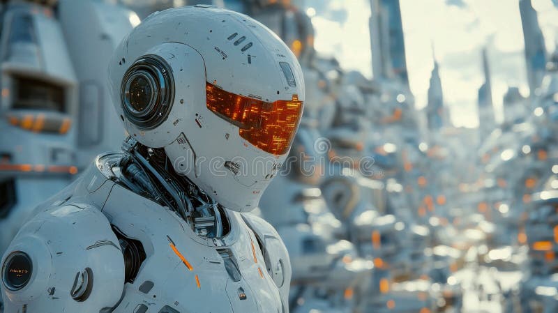Futuristic Humanoid Robot in a Sci-fi Cityscape during Daytime Concept ...