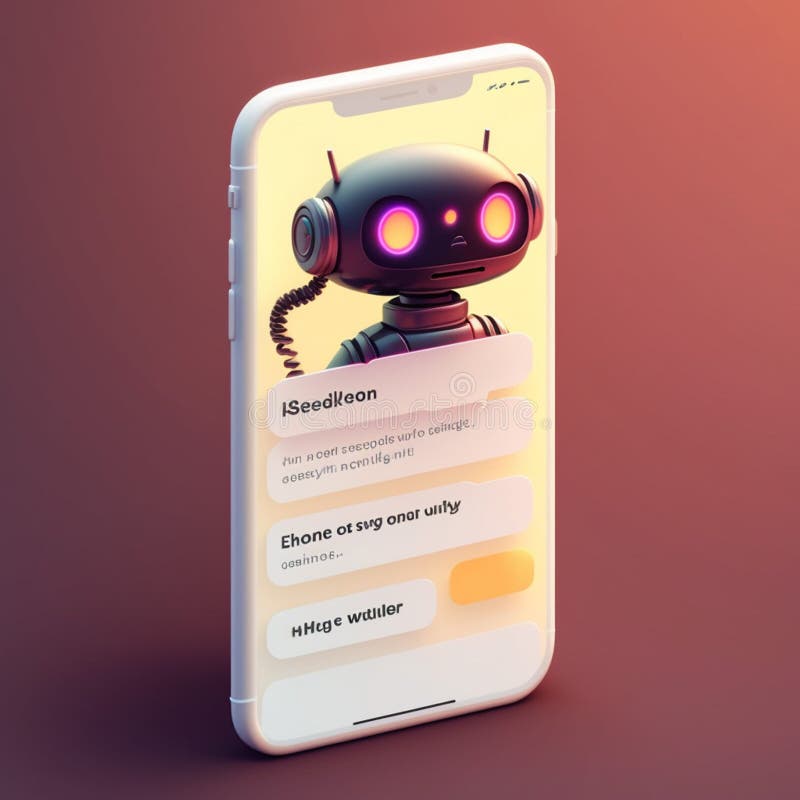 Futuristic Humanoid Robot in Screen of Smartphone. Concept of Chatbot ...