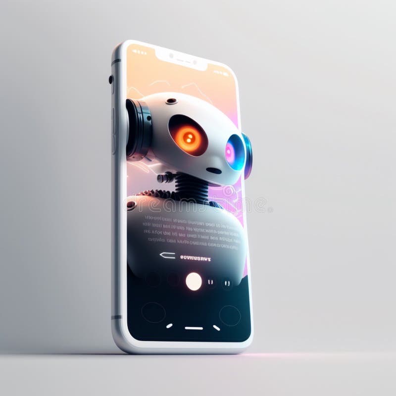 Futuristic Humanoid Robot in Screen of Smartphone. Concept of Chatbot ...