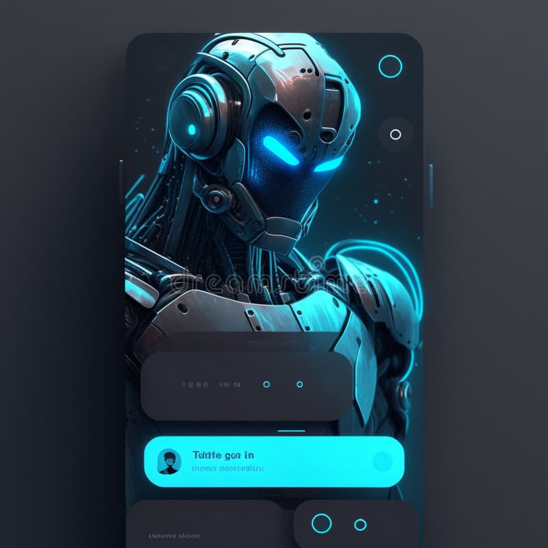 Futuristic Humanoid Robot in Screen of Smartphone. Concept of Chatbot ...