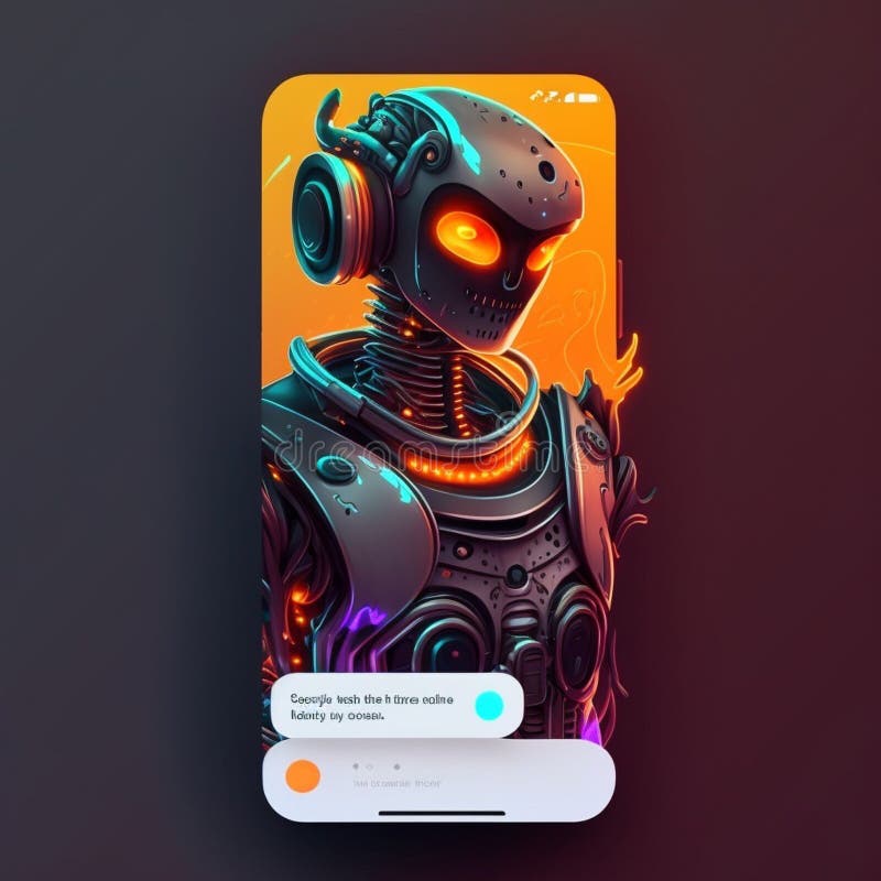 Futuristic Humanoid Robot in Screen of Smartphone. Concept of Chatbot ...