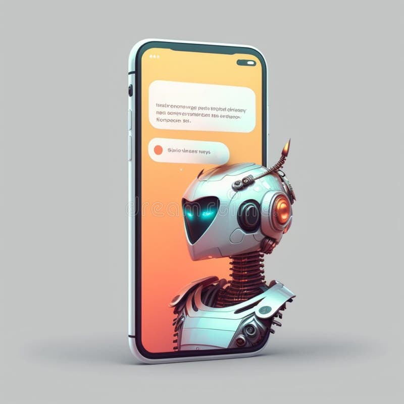 Futuristic Humanoid Robot in Screen of Smartphone. Concept of Chatbot ...