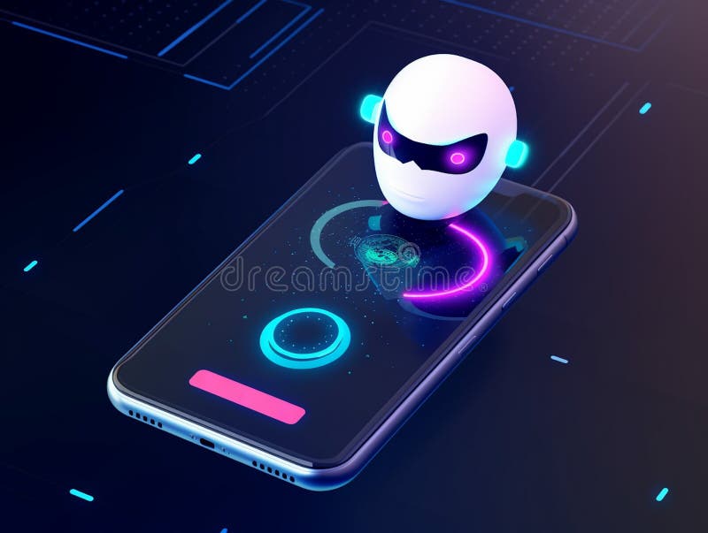 Futuristic Humanoid Robot in Screen of Smartphone. Concept of Chatbot ... Futuristic Humanoid Robot in Screen of Smartphone. Concept of Chatbot ...