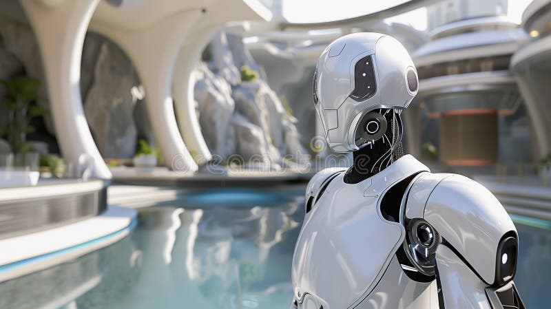 A Futuristic Humanoid Robot is Situated in a Sleek Contemporary ...