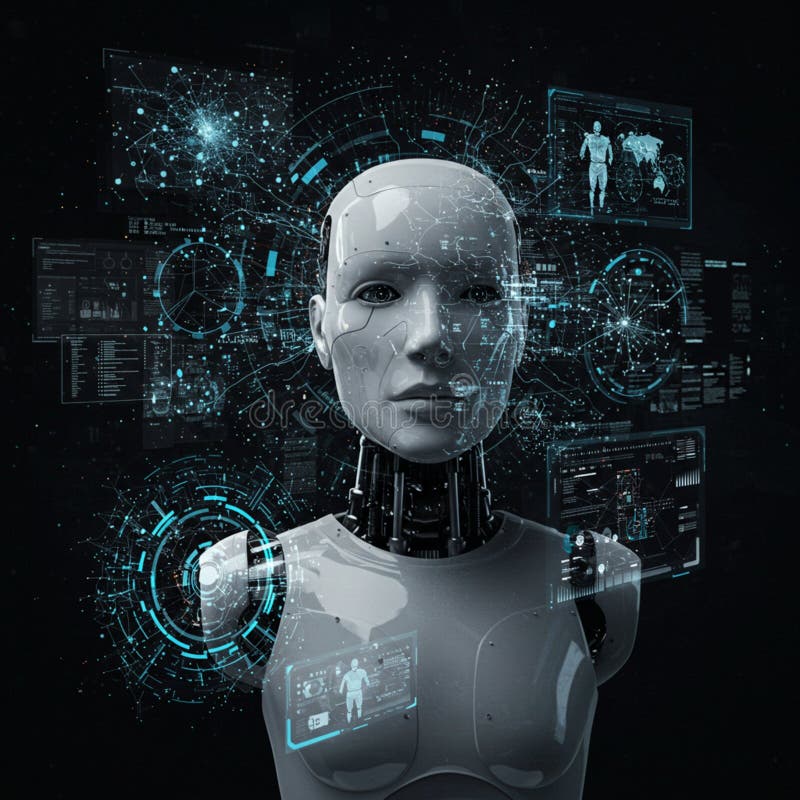 Futuristic Humanoid Robot with a Smooth, White Surface and Mechanical ...