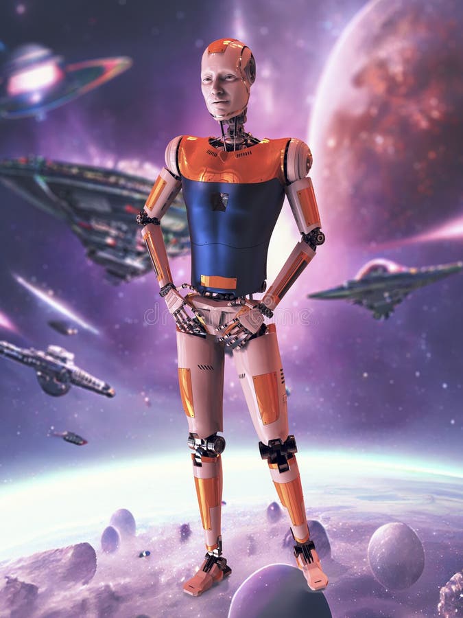 Futuristic Humanoid Robot, 3D Illustration Stock Illustration ...