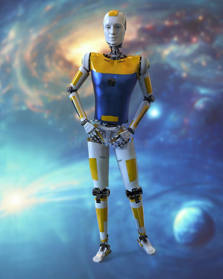 Futuristic Humanoid Robot, 3D Illustration Stock Illustration ...