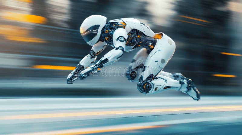 Futuristic Humanoid Robot Sprinting at High Speed in a Sci-fi Setting ...