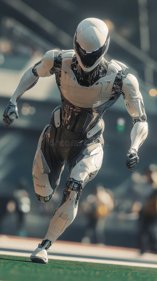 Futuristic Humanoid Robot Sprinting on an Outdoor Track Stock Photo ...