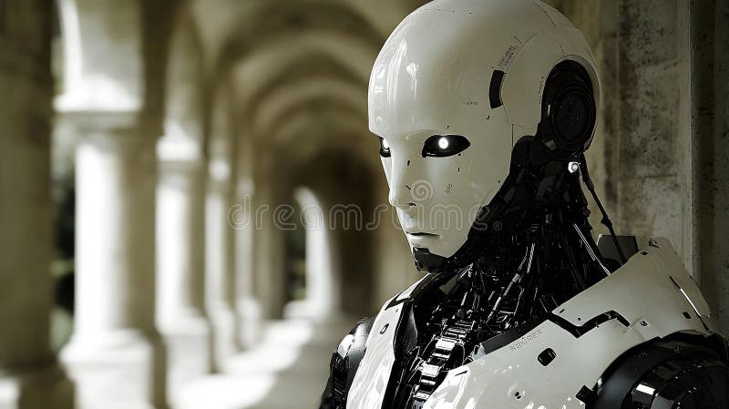 Futuristic Humanoid Robot Standing in Ancient Architecture AI Cyborg ...