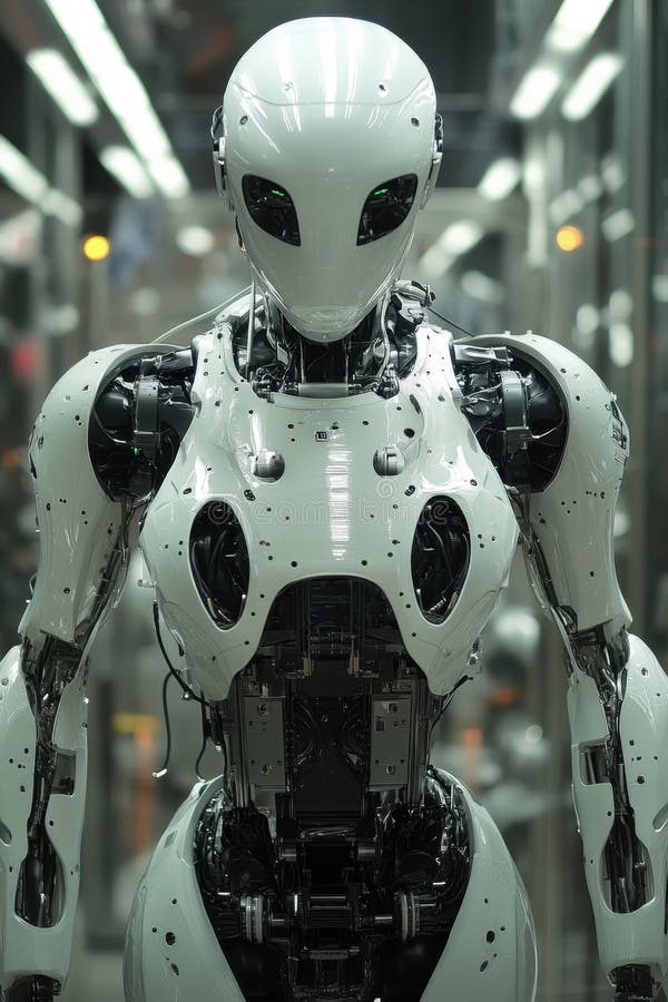 Futuristic Humanoid Robot Stands in a High-tech Museum Displaying ...