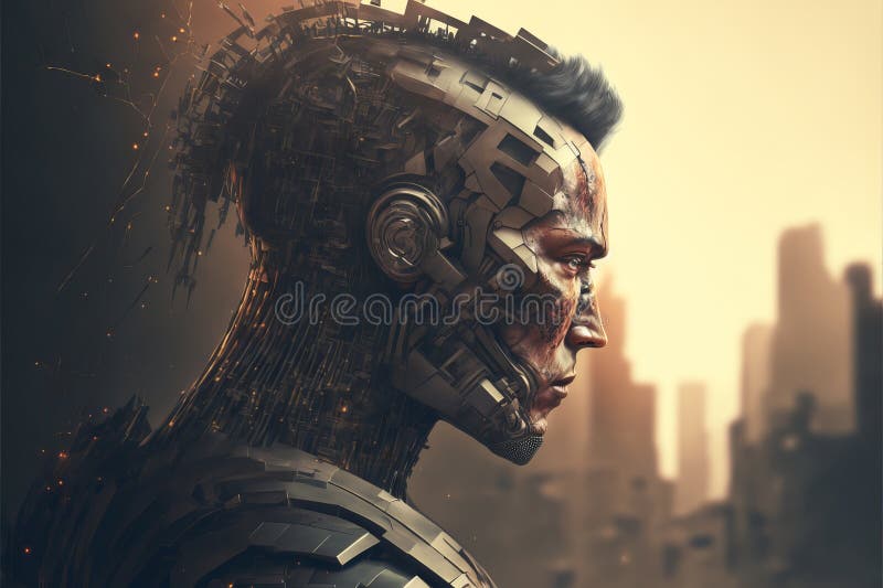 Futuristic Humanoid Robot in Virtual World. Generative Ai Stock ...