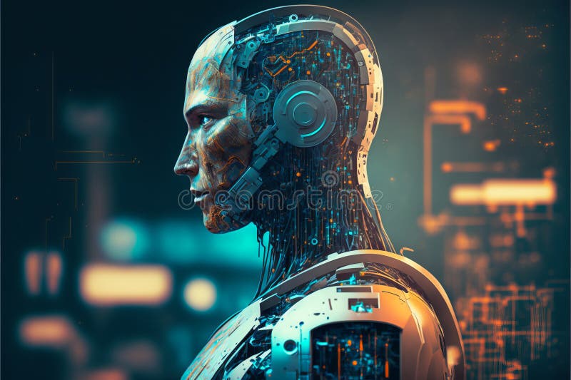 Futuristic Humanoid Robot in Virtual World. Generative Ai Stock ...