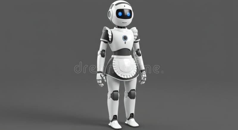 Futuristic Humanoid Robot White Black Design Gray Background Stock ...