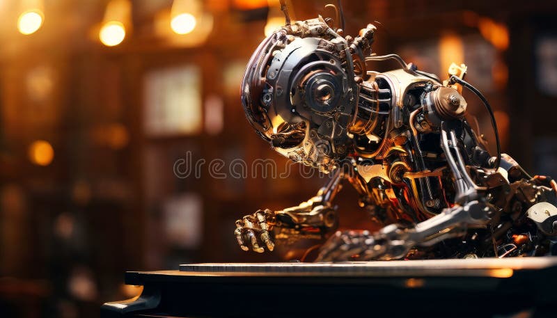 Futuristic Humanoid Robot Working on a Project Stock Image - Image of ...