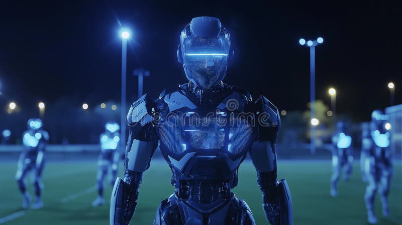 Futuristic Humanoid Robots Engage in a Competitive Soccer Match Under ...