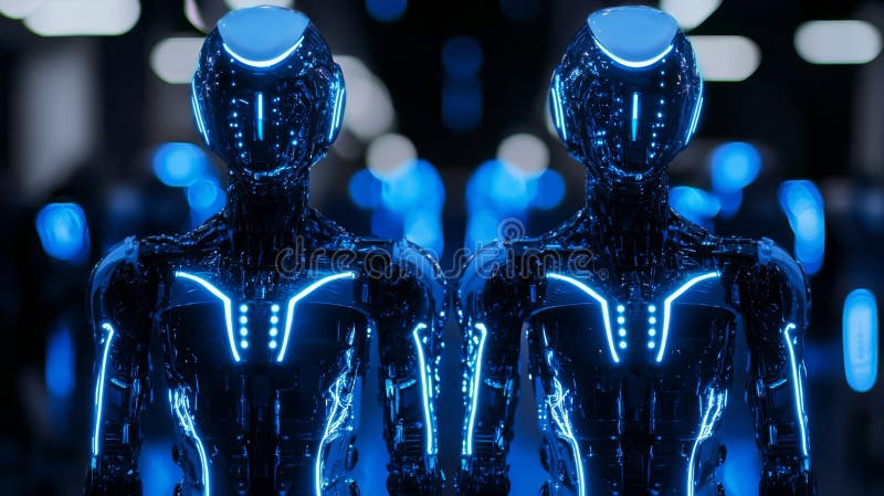 Futuristic Humanoid Robots with Illuminated Circuitry in a High-tech ...