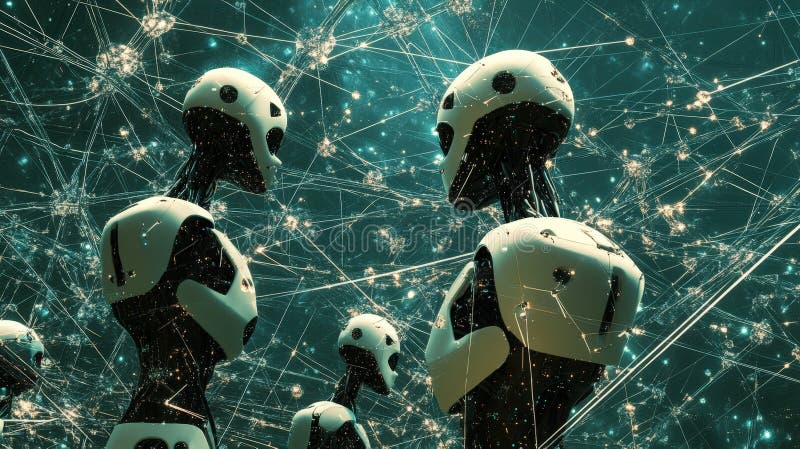 Futuristic Humanoid Robots with Neural Network Connections Stock Photo ...