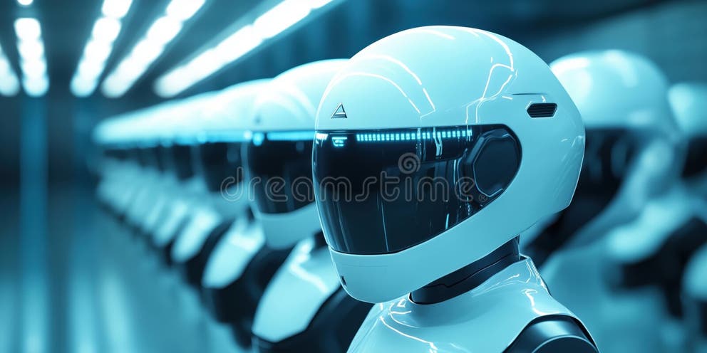 Futuristic Humanoid Robots with Sleek Design and Illuminated Visors in ...