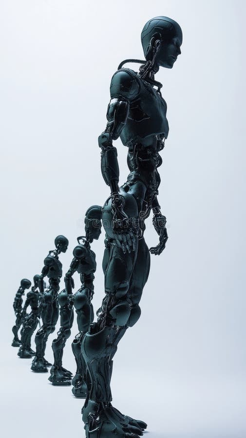 Futuristic Humanoid Robots Standing in Formation Stock Photo - Image of ...
