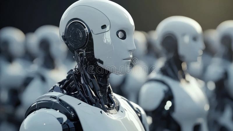Futuristic Humanoid Robots Standing in a Symmetrical Formation Stock ...