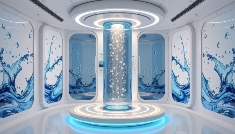 A Futuristic Hydration Chamber with a Central Translucent Pillar ...