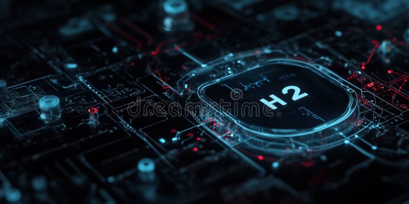 Futuristic Hydrogen Battery Structure with H2 Label and Glowing Circuit ...