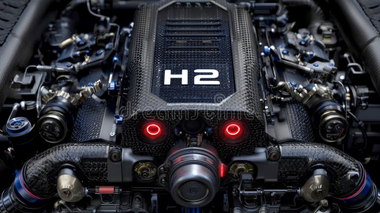 Futuristic Hydrogen Engine with H2 Label, Showcasing Advanced ...