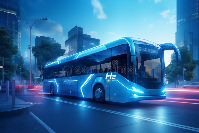 Futuristic Hydrogen Fuel Cell Bus Concept Stock Photo - Image of ...