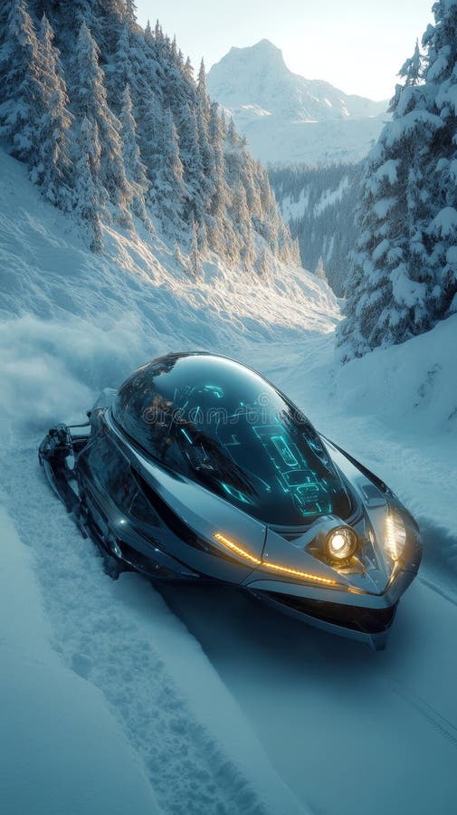 Futuristic Hydrogen-Powered Snowmobile in Snowy Mountains, Winter ...