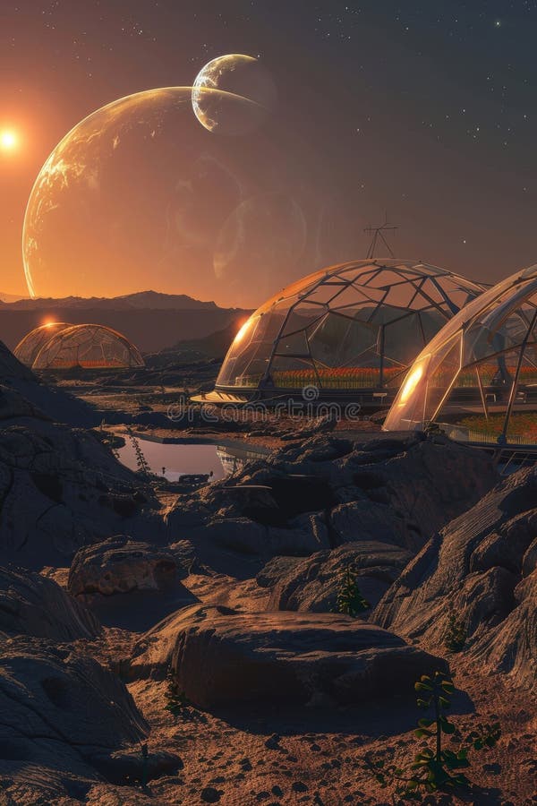 Futuristic Hydroponic Farm on Mars with Transparent Domes and ...
