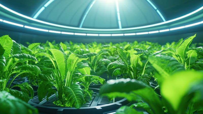 Futuristic Hydroponic Farm Vibrant Green Plants Under Bright Light ...