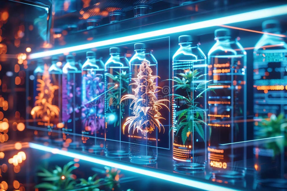 Futuristic Hydroponic System with Glowing Plants in Transparent ...