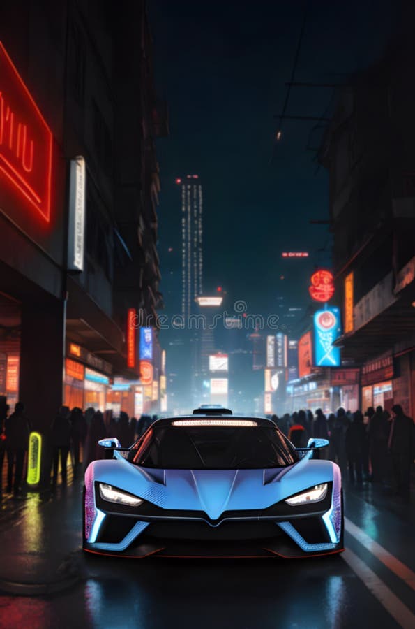 Futuristic Hyper Car in Night City Ai Generated Stock Illustration ...
