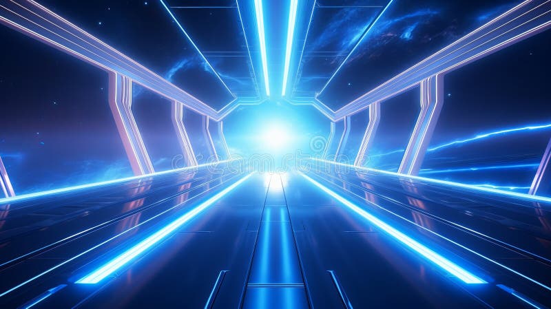 Futuristic Hyper Space Corridor with Celestial Objects Stock ...