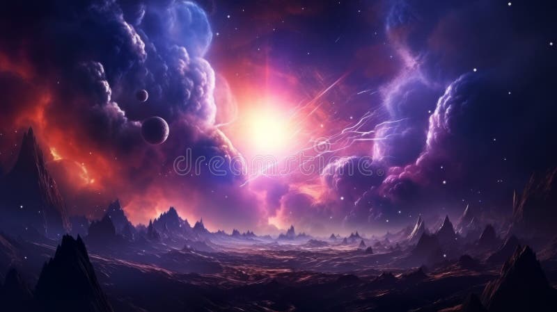 Futuristic Hyper Space Landscape with Cosmic Explosions Stock ...