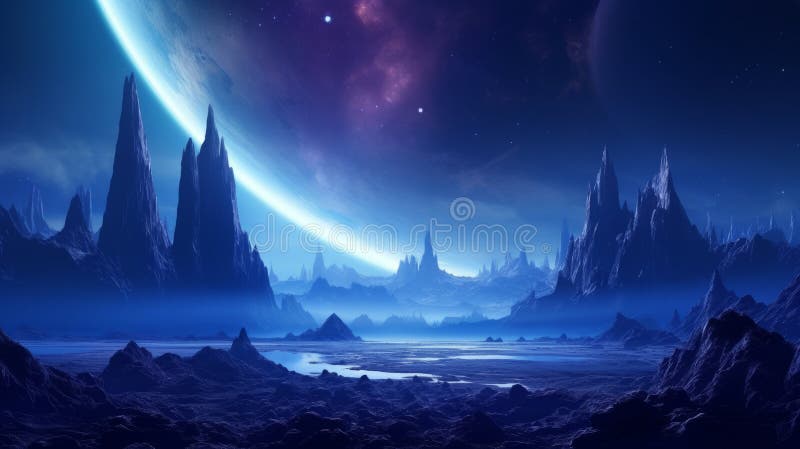 Futuristic Hyper Space Landscape with Distant Planets Stock ...