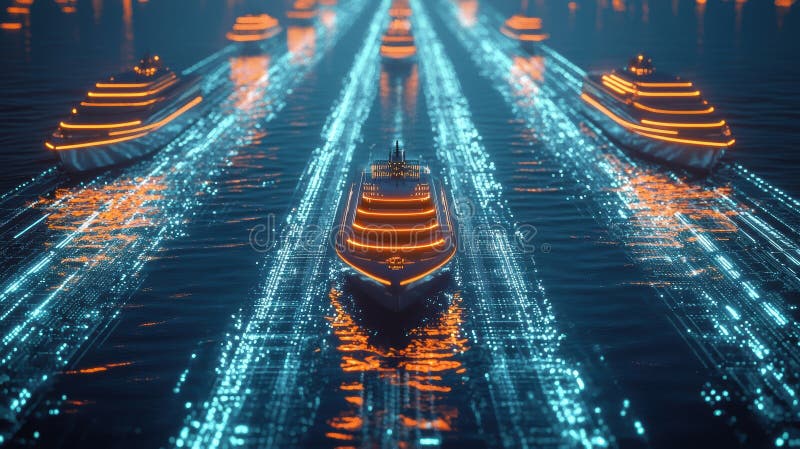 Futuristic Hyper Speed Sea Vessels Navigating Digitally Optimized ...