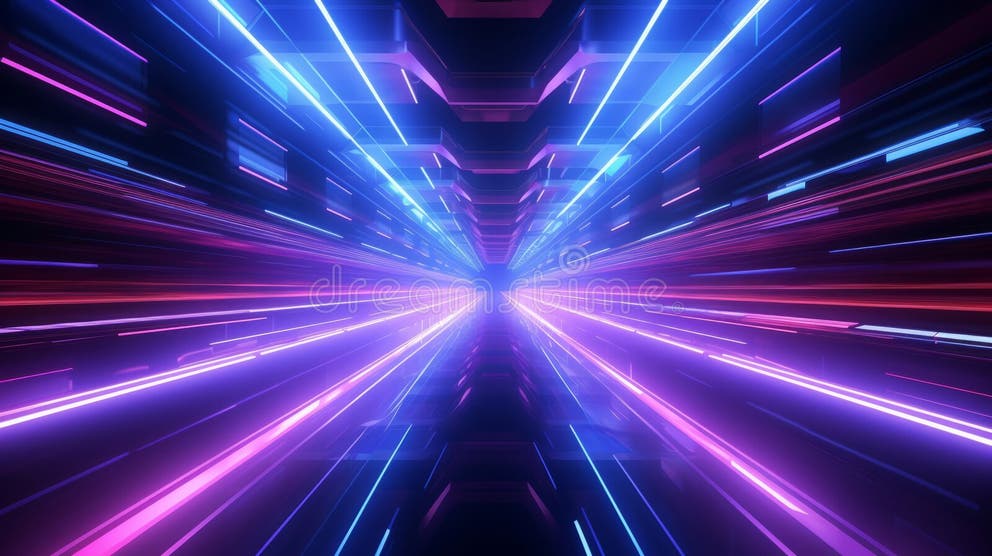Futuristic Hyper Zoom Corridor with Dynamic Lights Stock Illustration ...