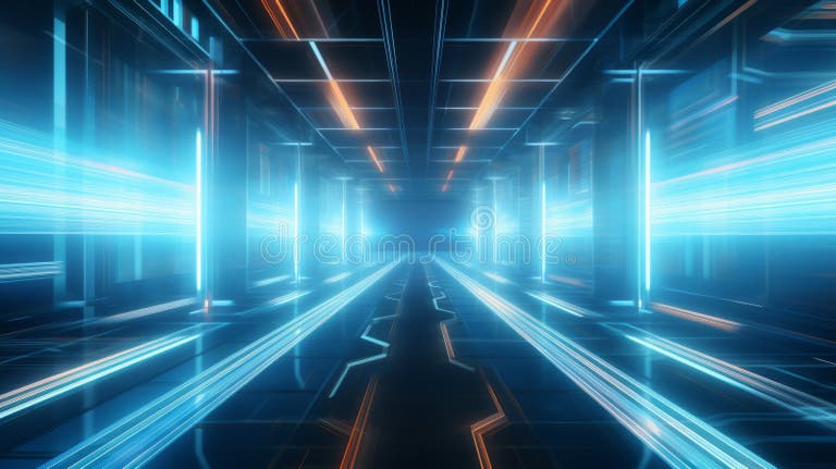 Futuristic Hyper Zoom Corridor with Dynamic Lights Stock Illustration ...