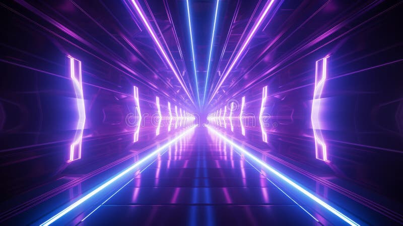 Futuristic Hyper Zoom Corridor with Neon Lights Stock Illustration ...
