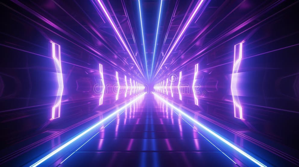 Futuristic Hyper Zoom Corridor with Neon Lights Stock Illustration ...