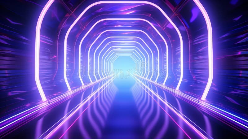 Futuristic Hyper Zoom Tunnel with Neon Lights Stock Illustration ...