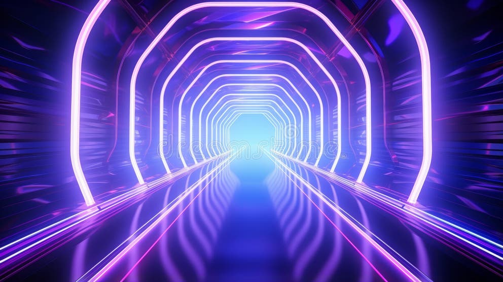 Futuristic Hyper Zoom Tunnel with Neon Lights Stock Illustration ...