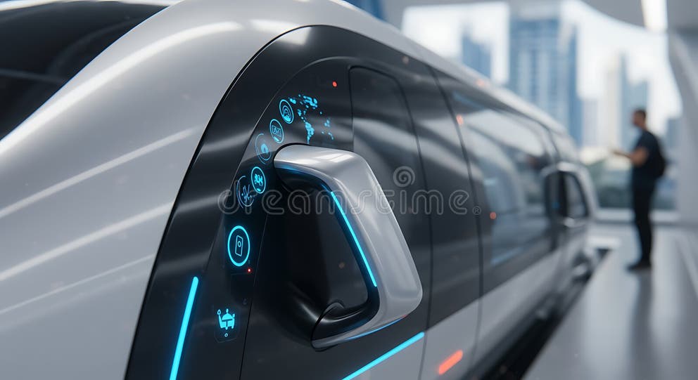 Futuristic Hyperloop Pod Door Handle with Holographic Control Panel in ...