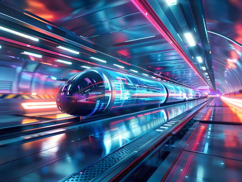 Futuristic Hyperloop Station with Bioluminescent Trains and Holographic ...