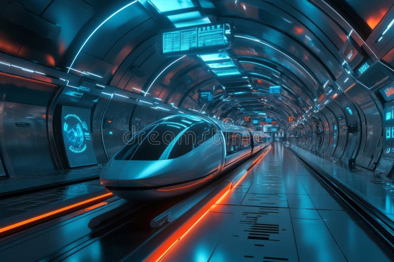 A Futuristic Hyperloop Station 3D Background Room with Sleek, Curved ...